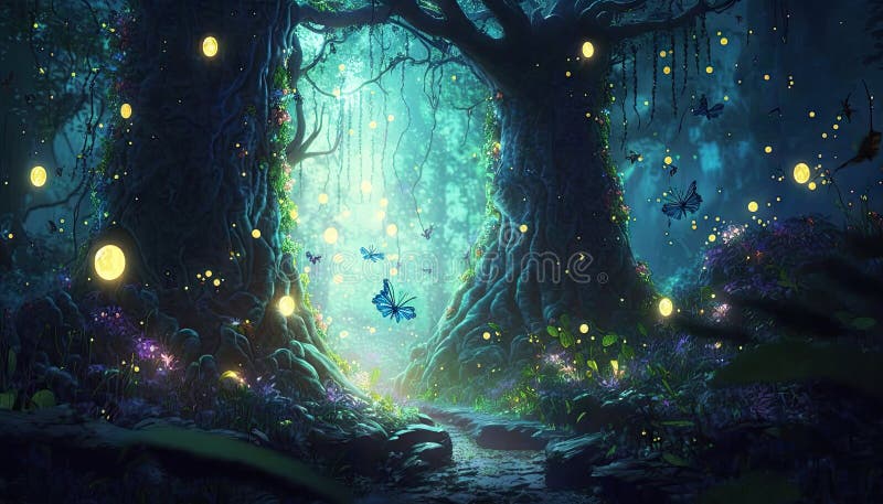 Fantastical forest kingdom stock illustration. Illustration of ...