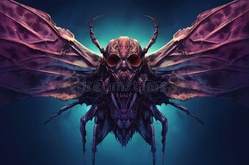 Illustration of a Fantasy Alien with Wings, Skull and Eyes Stock ...