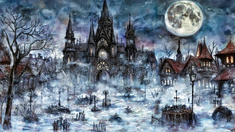 Illustration of a Fantasy Castle in the Clouds with a Low Key Color ...