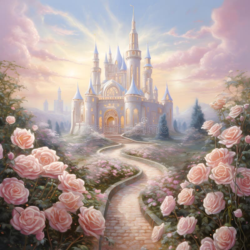 Illustration of Fantasy Castle with Flowers. Stock Illustration ...