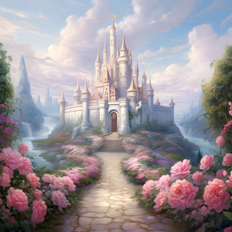 Illustration of Fantasy Castle with Flowers. Stock Illustration ...