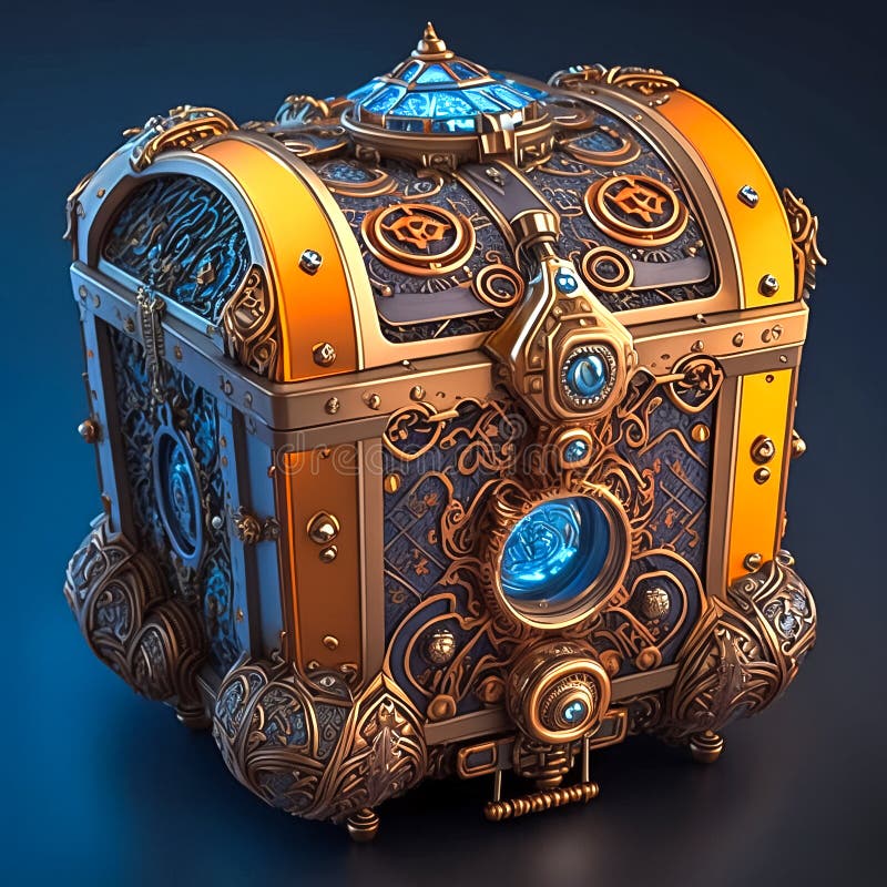Illustration of a Fantasy Chest with a Lot of Gold Elements Stock ...