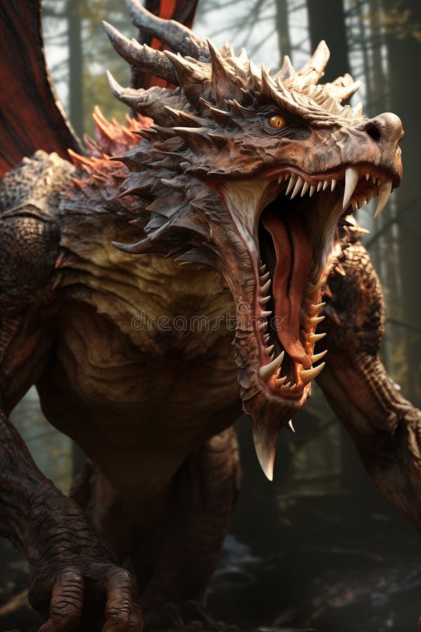 Illustration of a Fantasy Dragon. Mythical Formidable Creature Stock ...