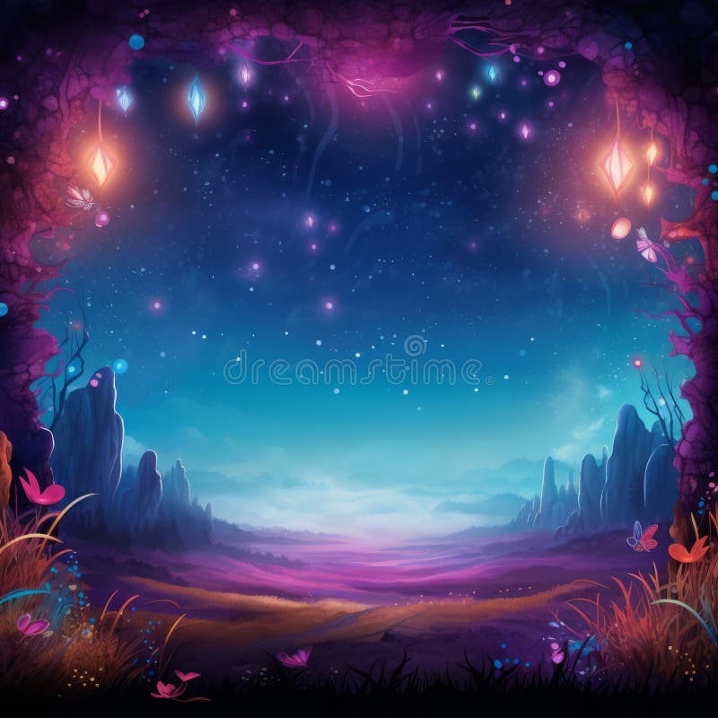 An Illustration of a Fantasy Landscape at Night Stock Illustration ...