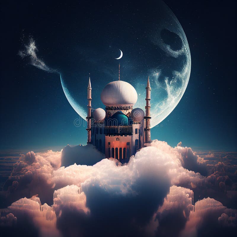 Fantasy Mosque in Cloud stock illustration. Illustration of poster - 269315089