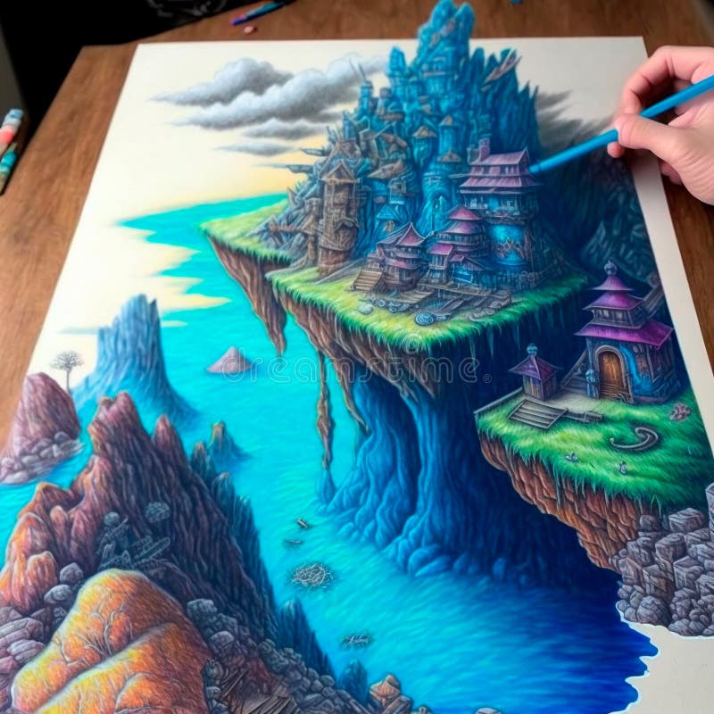 Illustration of the Fantasy World on a Piece of Paper Stock ...