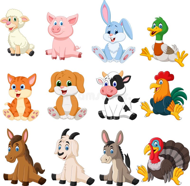 Farm Animal Cartoon Collection Stock Vector - Illustration of lamb ...