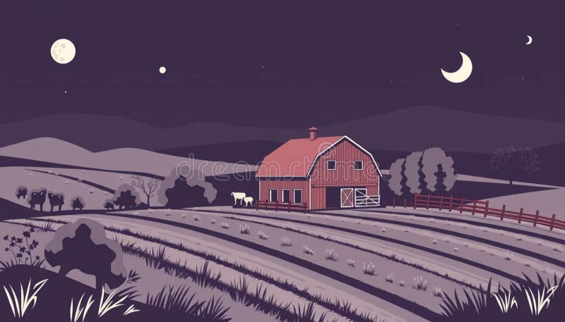 An Illustration of a Farm at Night Generated Stock Illustration ...