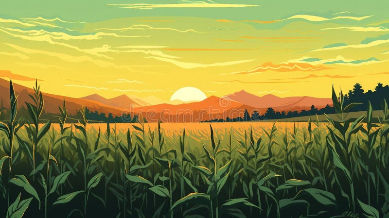 An Illustration of a Farm with a Sunset in the Background AI Generated ...