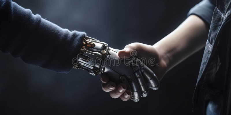 Handshake between Cyborg and Human, Generative AI Technology Stock ...