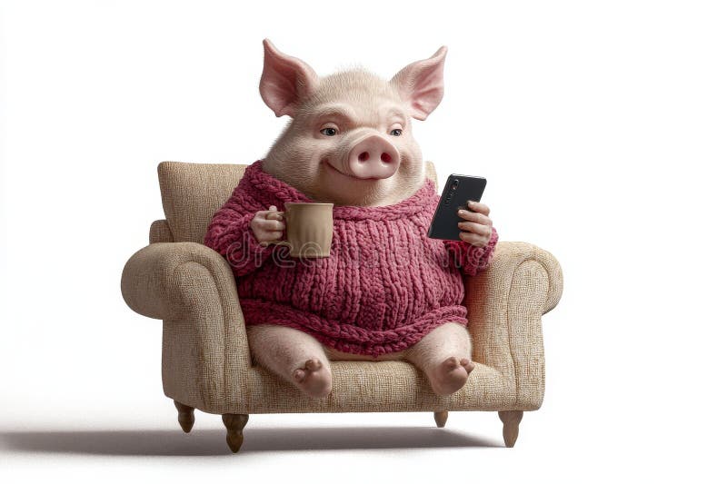 An Illustration of a Fat Lazy Pig Sitting on a Sofa in a Sleeping Suit ...