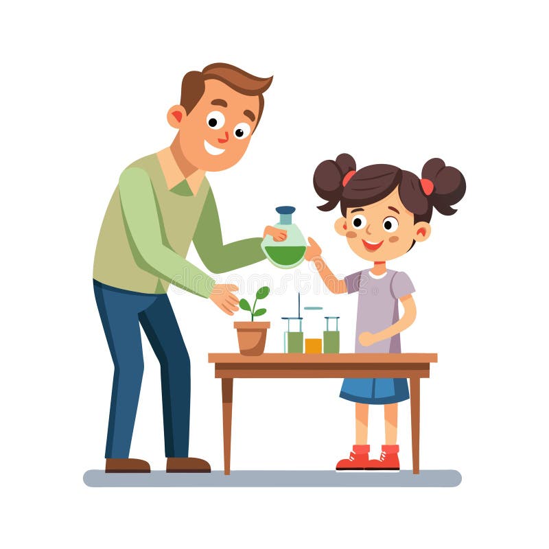 Father and Daughter Performing Science Experiment with Plant and ...