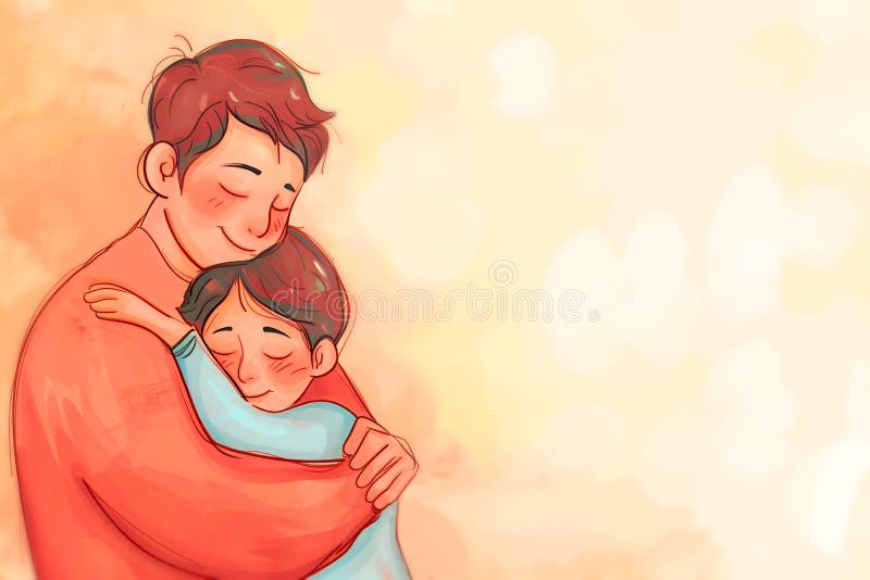 Illustration of a Father and a Sun Hugging, Pastel Background Stock ...