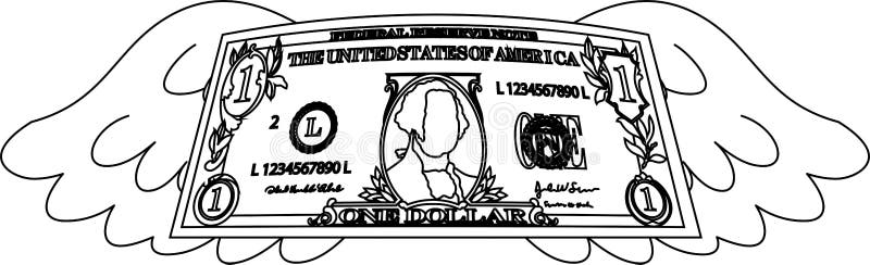 Feathered Deformed 1 Dollar Note Outline Stock Vector - Illustration of ...