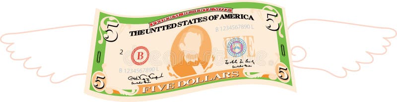 Colorful Feathered Deformed 5 Dallors Note Stock Vector - Illustration ...