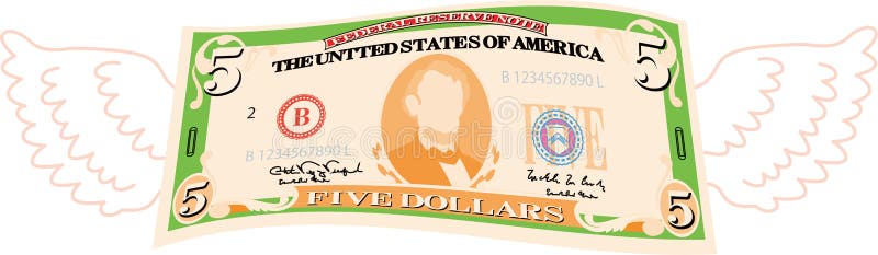 Colorful Feathered Deformed 5 Dallors Note Stock Vector - Illustration ...