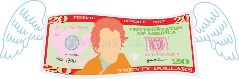 Colorful Feathered Deformed 20 Dollars Note Stock Vector - Illustration ...