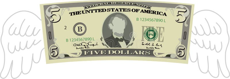 Feathered Deformed 5 Dollars Note Stock Vector - Illustration of ...