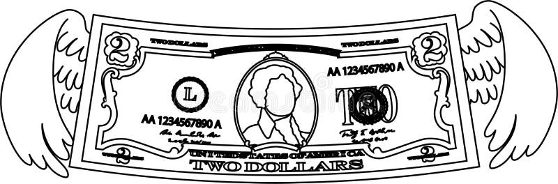 Feathered Deformed 2 Dollars Note Outline Stock Vector - Illustration ...