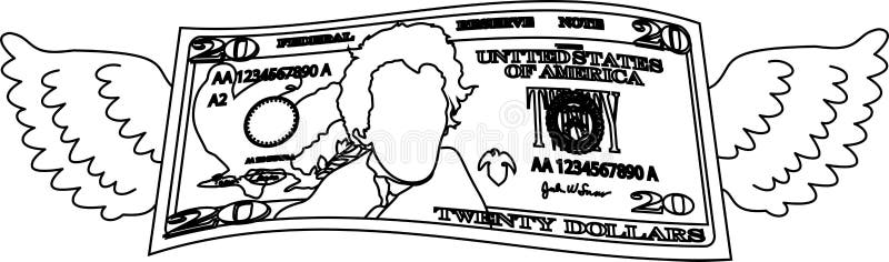 Feathered Deformed 20 Dollars Note Outline Stock Vector - Illustration ...
