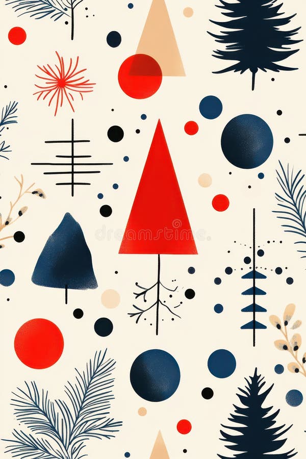 Festive Illustration with Abstract Christmas Tree Patterns and ...