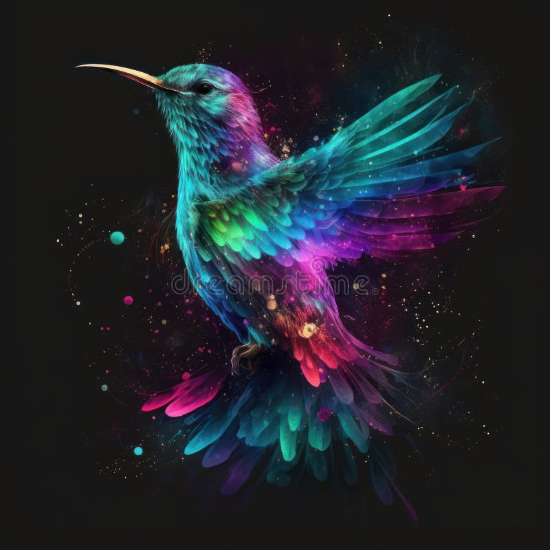 Majestic Rainbow Bird Soaring through Space Stock Illustration ...
