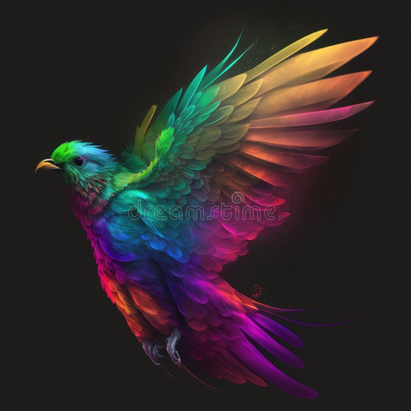Majestic Rainbow Bird Soaring through Space Stock Illustration ...