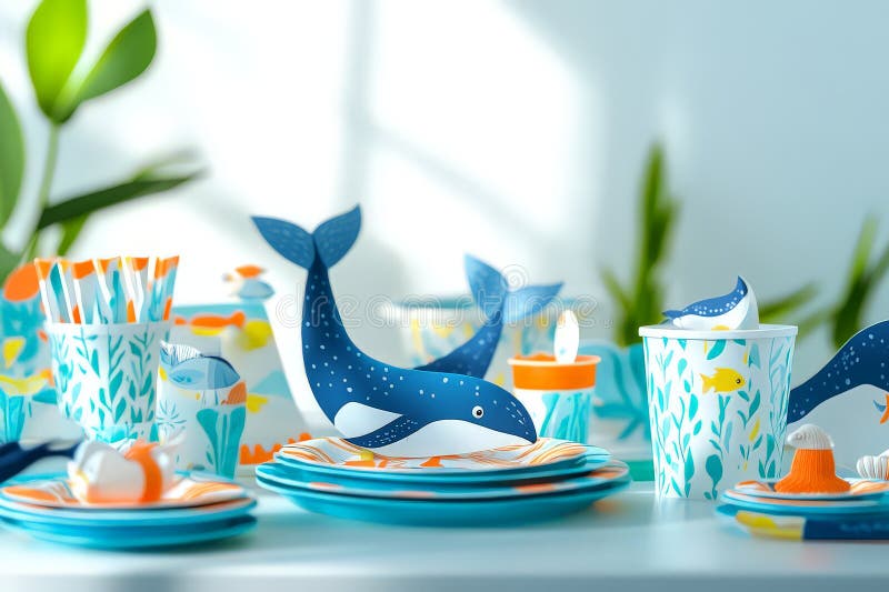 Whale Day Table Setting Celebration Stock Illustration - Illustration ...