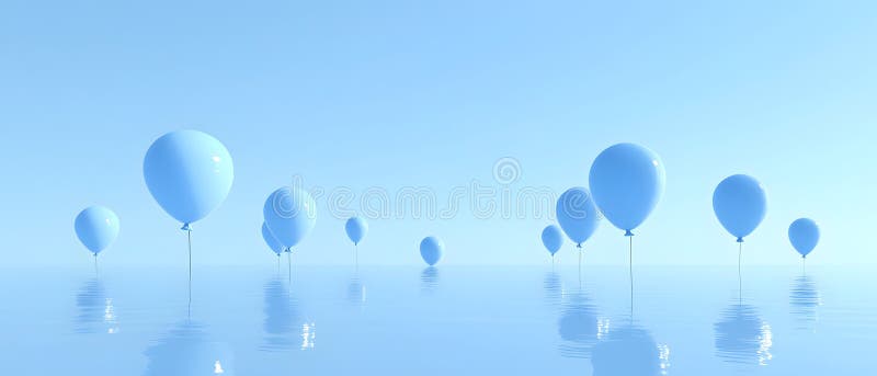 Tranquil Blue Balloons Floating on Water Surface Stock Illustration ...