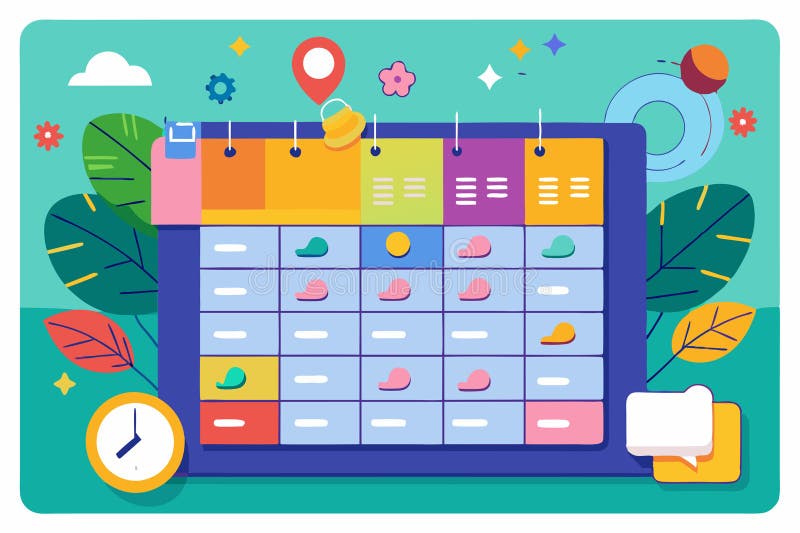 This Illustration Features a Colorful Customizable Weekly Schedule with ...