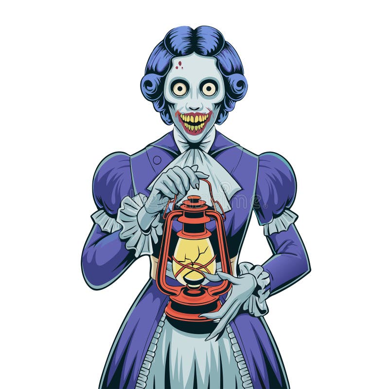 Creepy Victorian Zombie Character Holding Lantern Vector Illustration ...