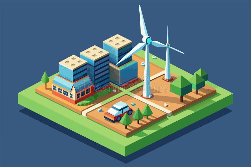 This Illustration Features Customizable Wind Turbines Adjacent To ...