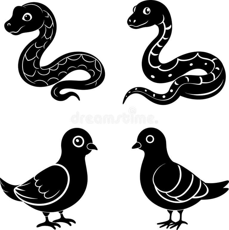 A Cute Baby Python and Pigeon Silhouette Illustration Stock ...