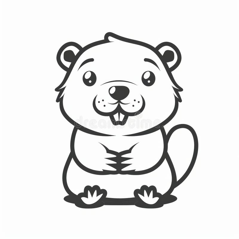 Cute Beaver Vector Logo in Black and White Outline Style Stock ...