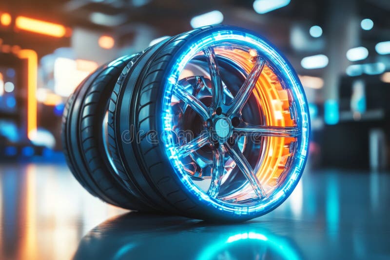 Futuristic Concept Car Wheel Showcase Stock Illustration - Illustration ...