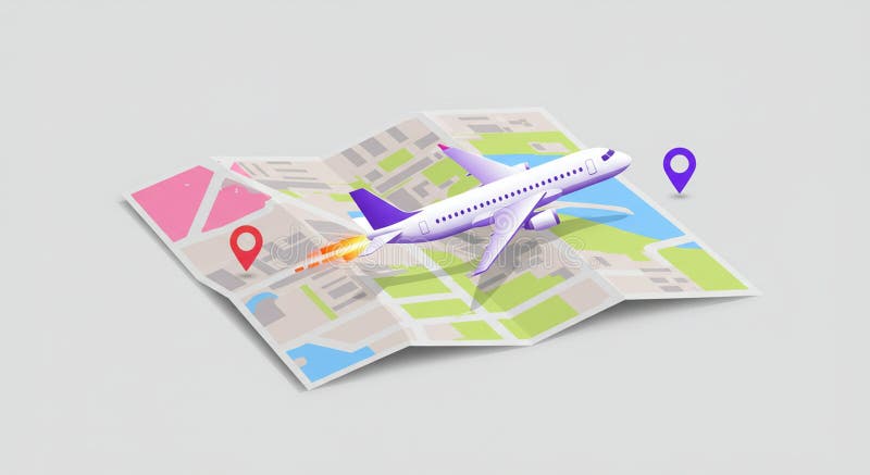 An Illustration Features a 3D-rendered Airplane Flying Over a Folded ...