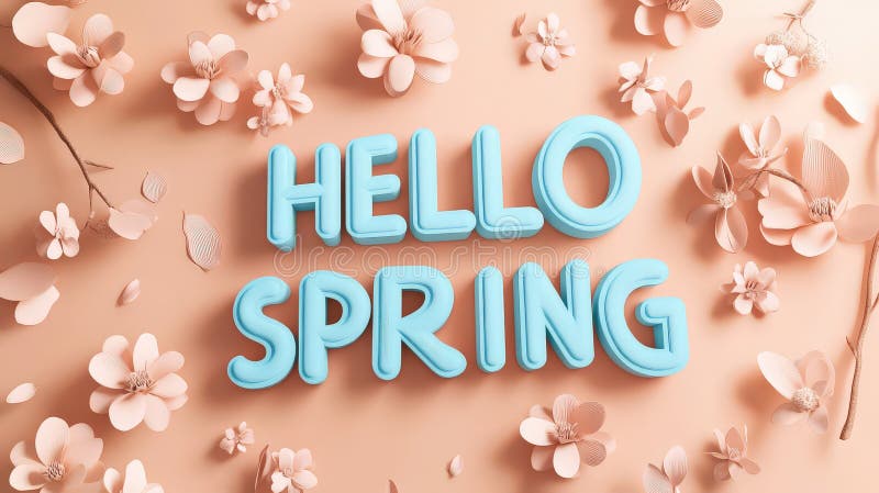 Whimsical Hello Spring Design Stock Illustration - Illustration of ...