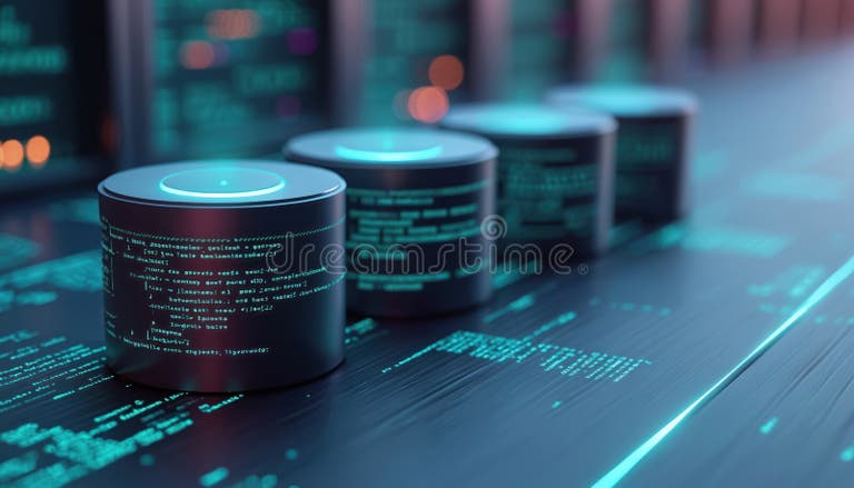 Illustration Features Database Server with SQL Code on Cylinders ...
