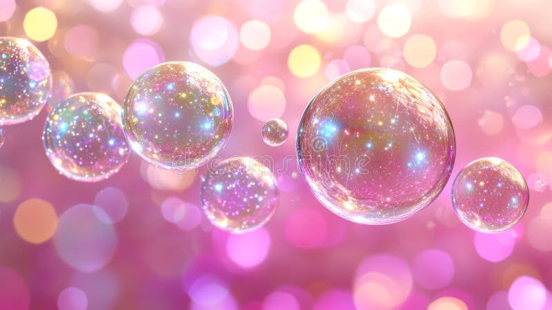The Illustration Features Delicate, Shimmering Soap Bubbles in Shades ...