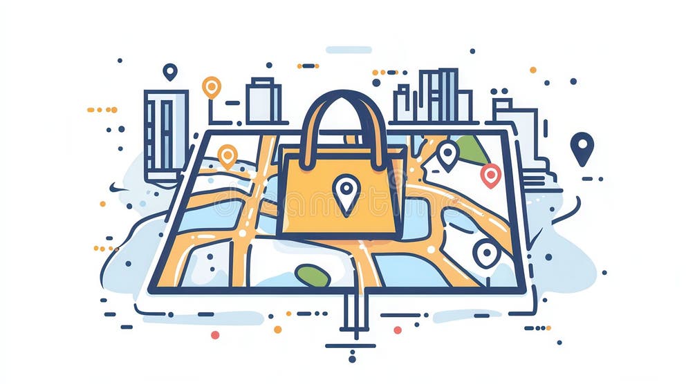 Delivery Route Map with Grocery Bag Icon and Location Pins in Clean UX ...