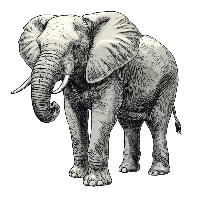 Illustration of an Elephant Standing Alone with Ample Space for Text and Creative Projects ...