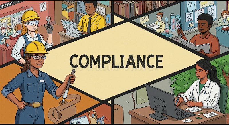 Illustration Features Diverse Professionals Demonstrating Compliance in Various Stock ...