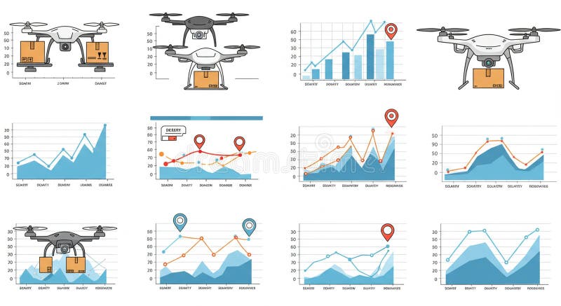 Illustration Features Drones and Various Charts. Drones are Depicted ...