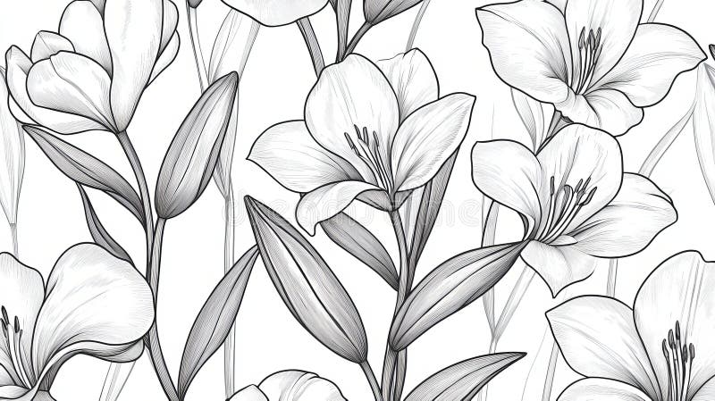 The Illustration Features a Floral Background Design in Line Art Stock ...