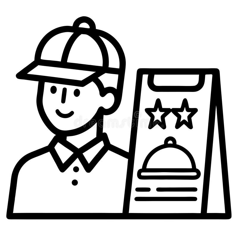 Friendly Waiter with Serving Tray and Menu Sign Illustration for ...