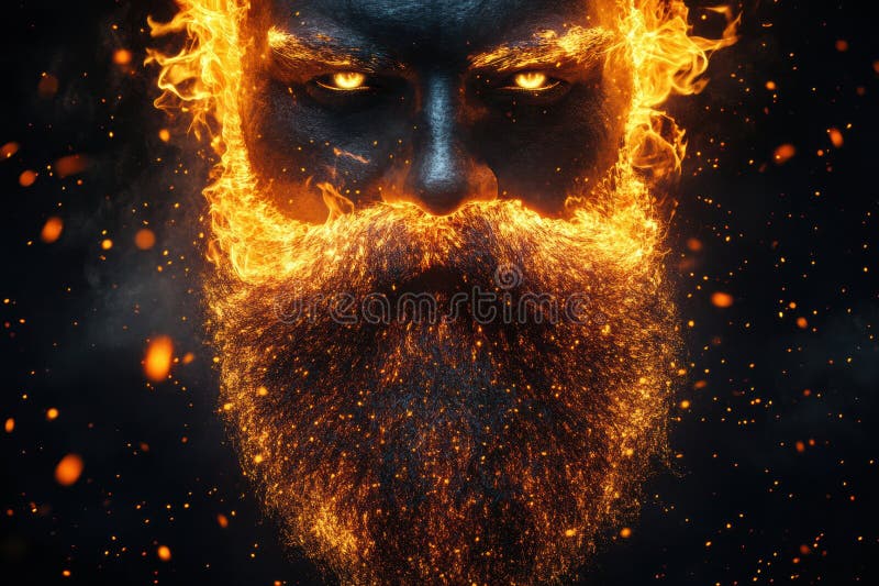 Glowing Flame Beard Illustration with Fiery Details on a Dark ...
