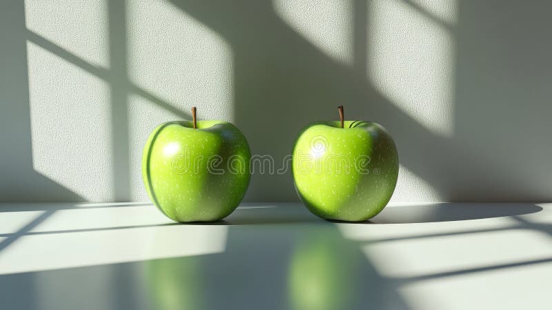 The Illustration Features a Green Apple S Reflection in a Mirror on a ...