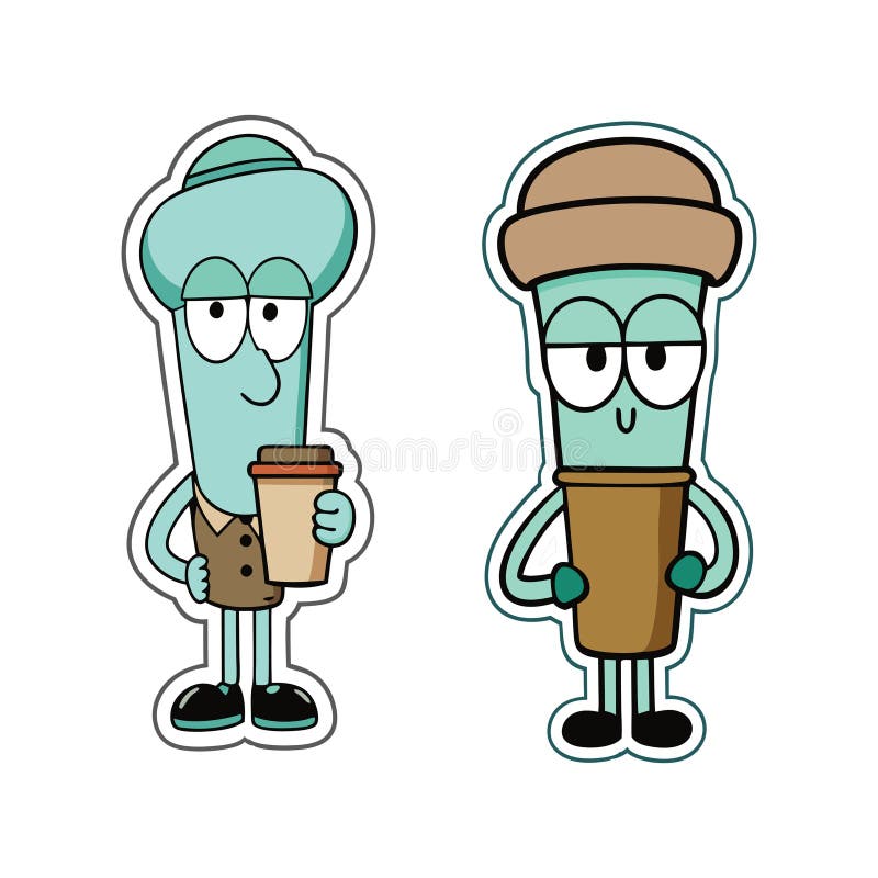 Grumpy Octopus with Coffee Stickers Vector Illustration Stock Vector ...