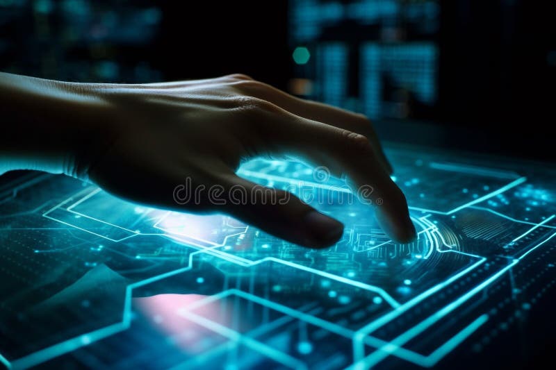 This Illustration Features a Hand Next To a Futuristic Touch Screen ...