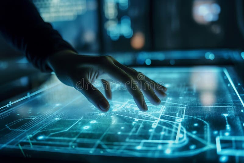 This Illustration Features a Hand Next To a Futuristic Touch Screen ...